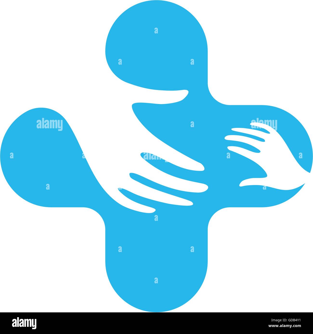 Bleu et blanc isolé mains vecteur logo. Emblème de l'orphelinat. Signe ...