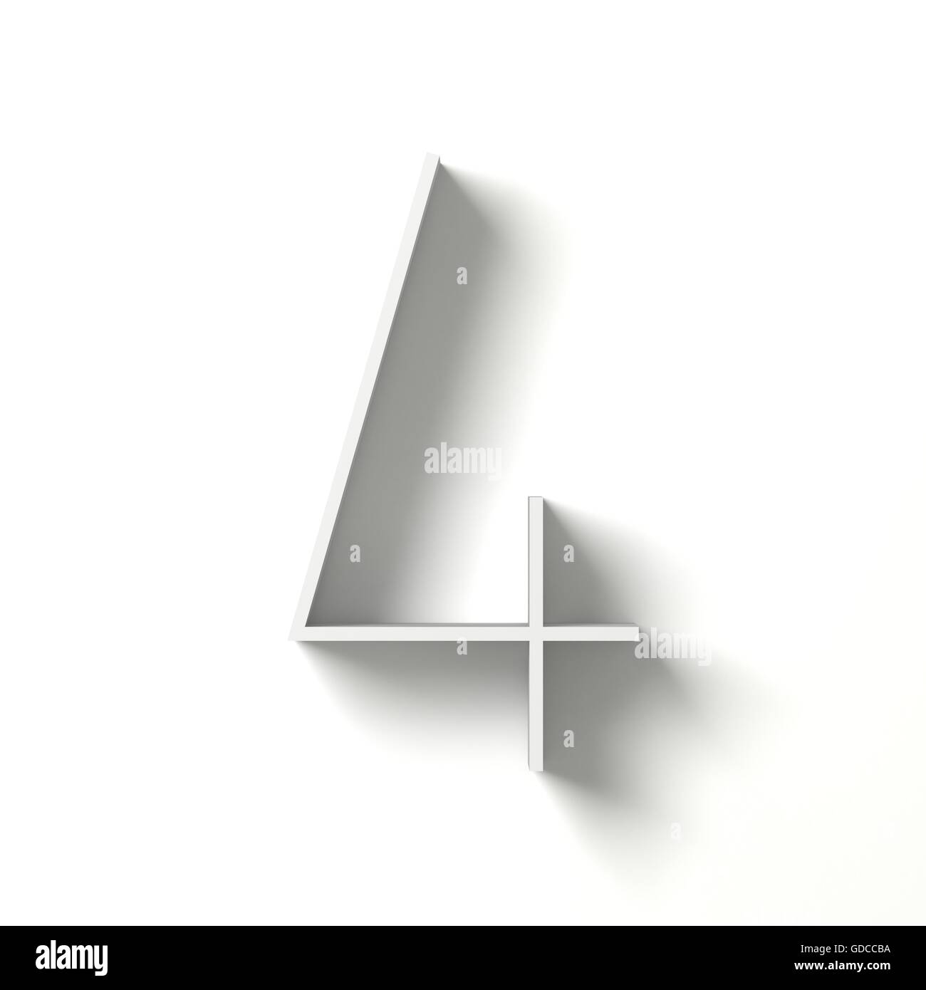 Ombre portée de chiffre. Numéro Quatre 4. Rendu 3D illustration isolé ...