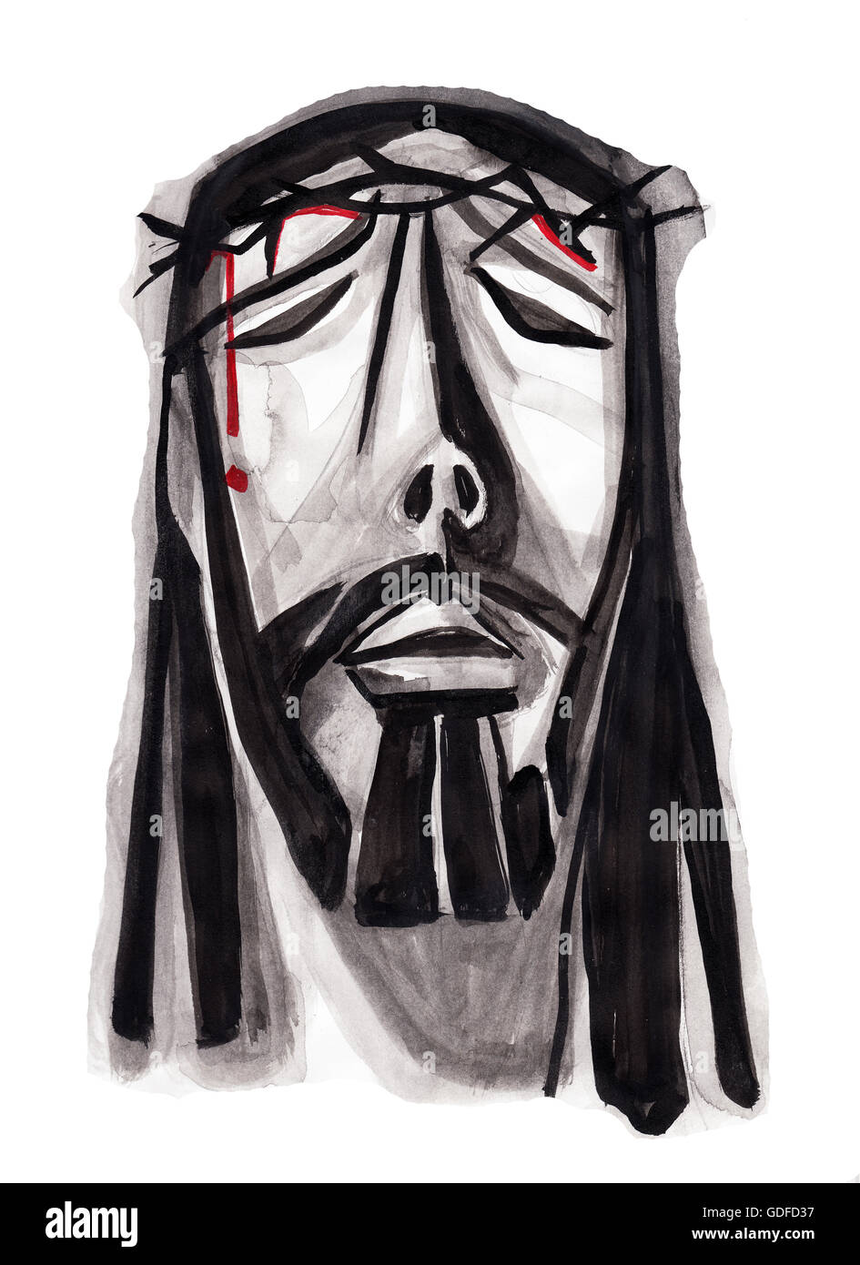 Illustration à la main ou d'un dessin de Jésus Christ souffrant face ...