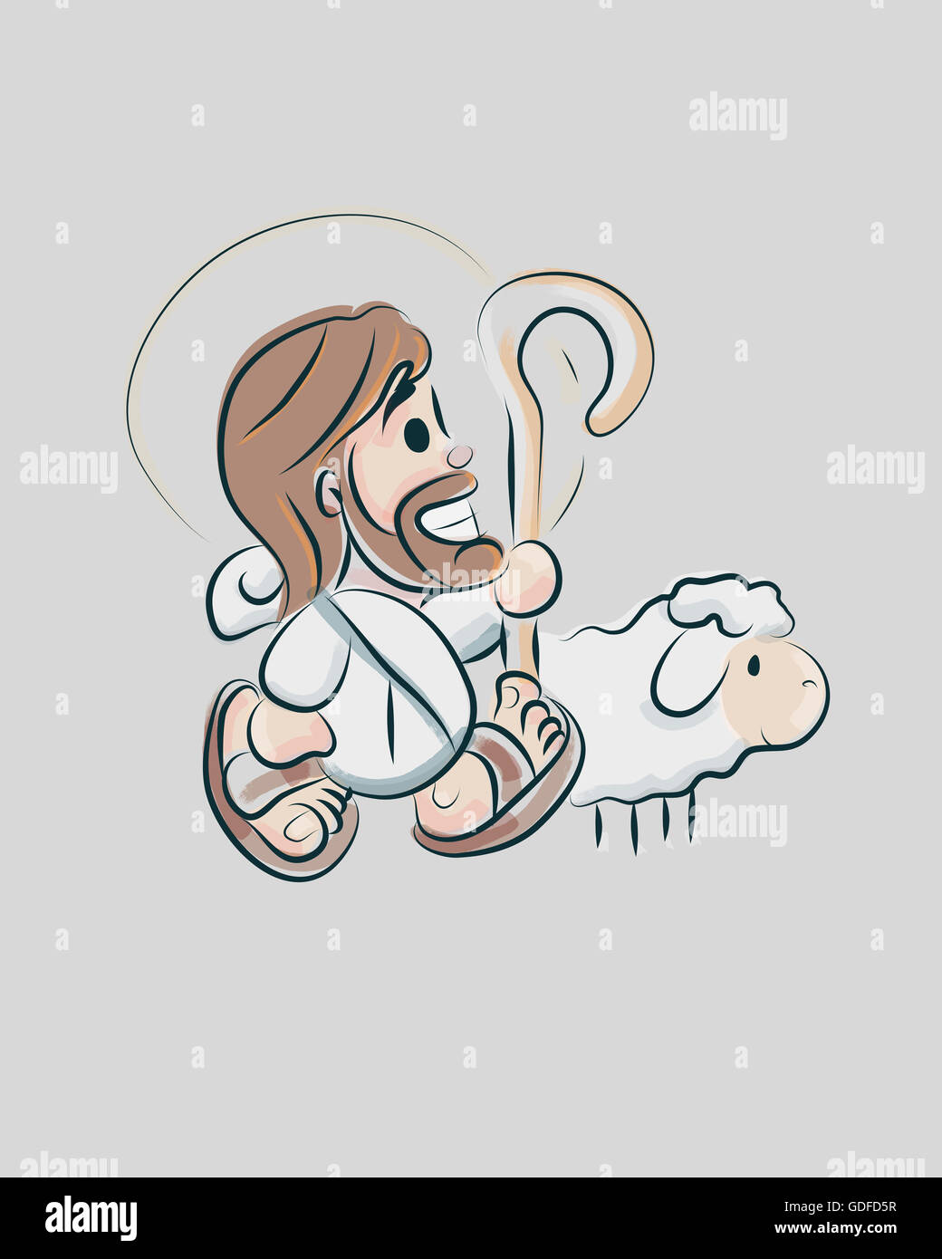 Hand drawn vector illustration ou dessin de Jésus Christ Bon Pasteur ...