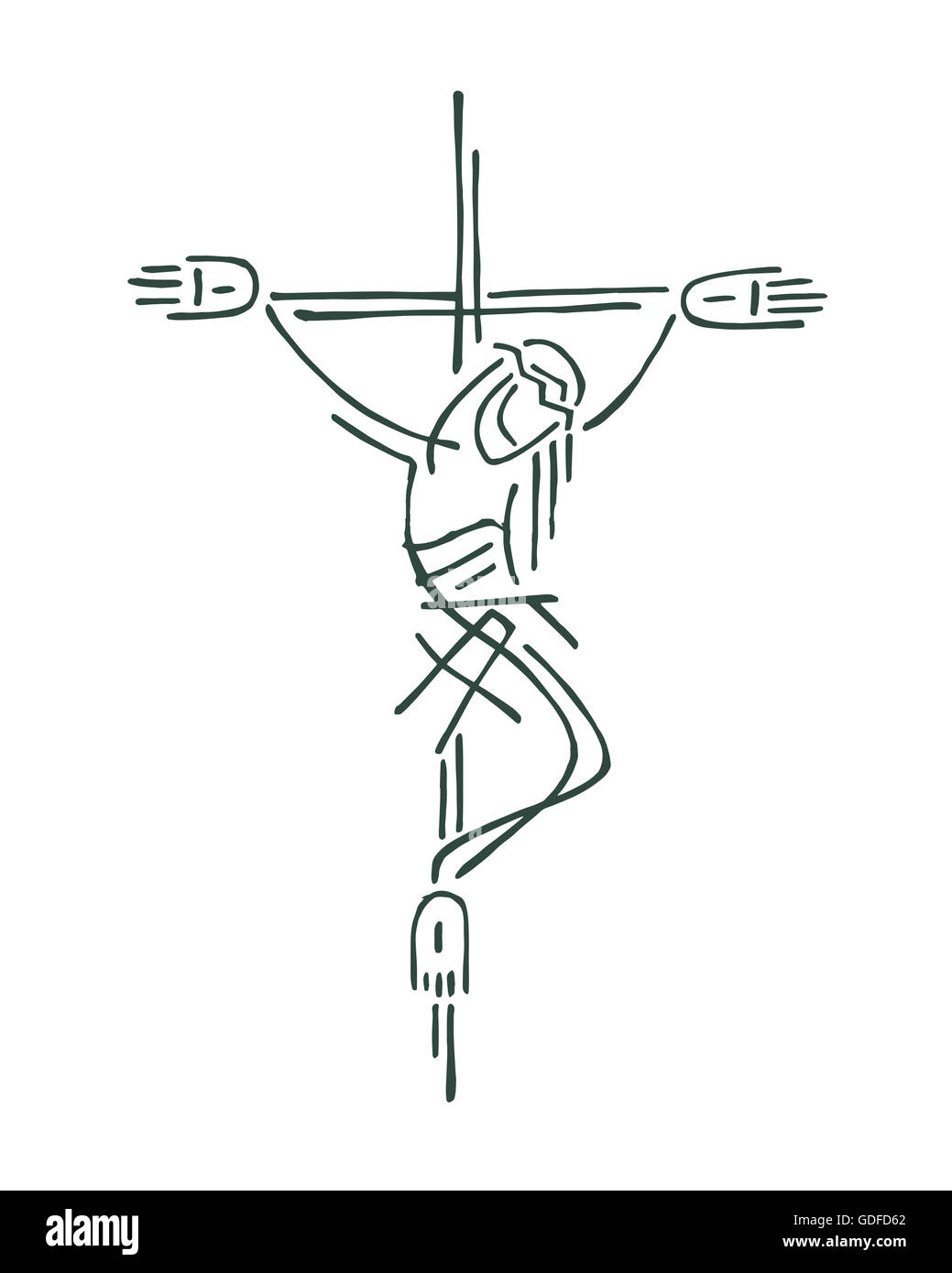 Hand drawn vector illustration ou dessin de Jésus Christ sur la croix ...