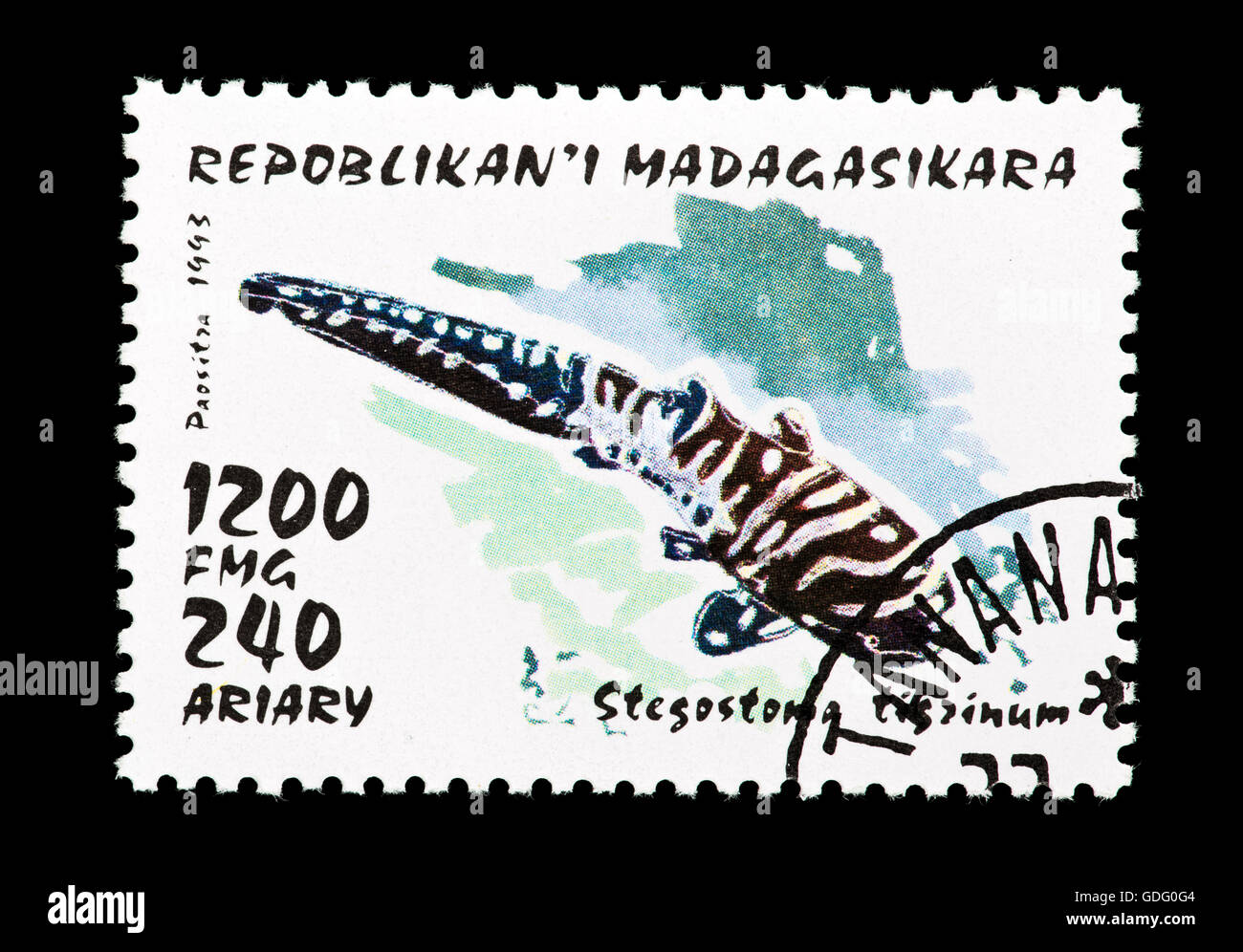 Timbre-poste de Madagascar représentant une Stegostoma fasciatum requin ...