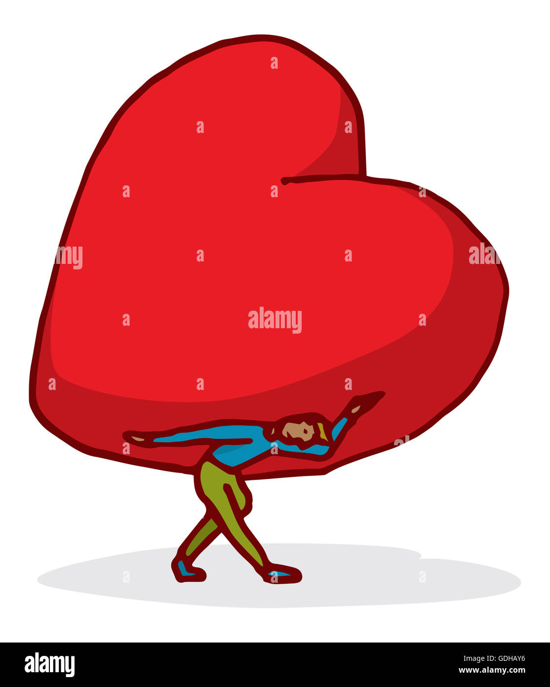 Cartoon illustration d'un homme portant un grand coeur d'amour Photo ...