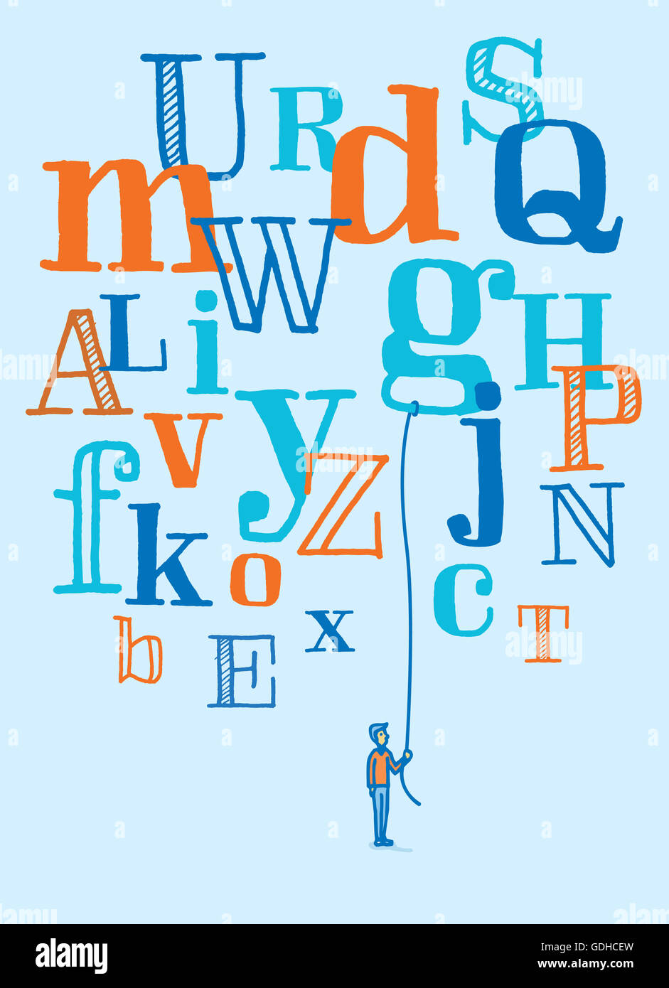 Cartoon illustration de petit homme tenant une lettre de l'alphabet ...