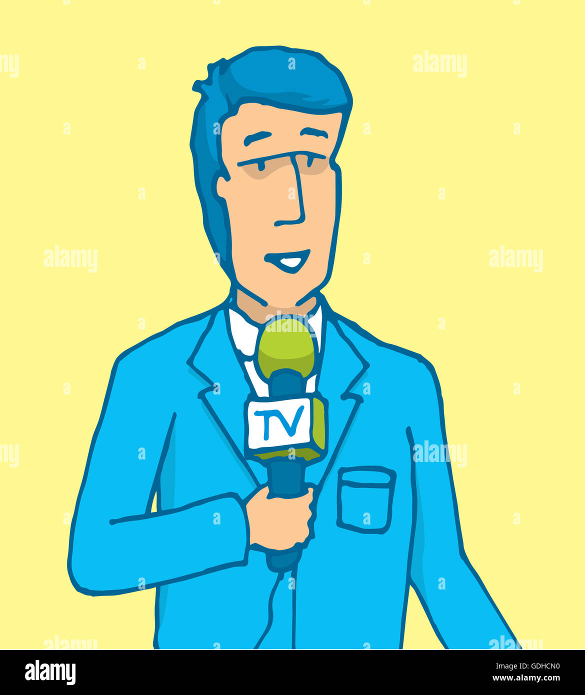 Cartoon illustration d'un journaliste parlant au microphone Photo Stock ...