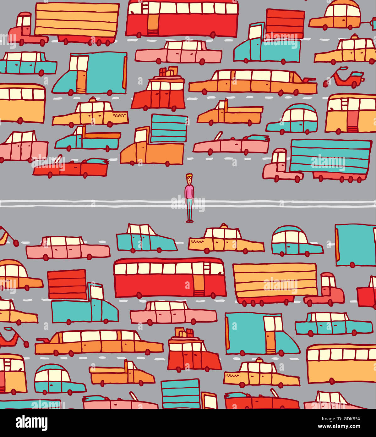 Cartoon illustration de l'article pour piétons dans la route entre les ...