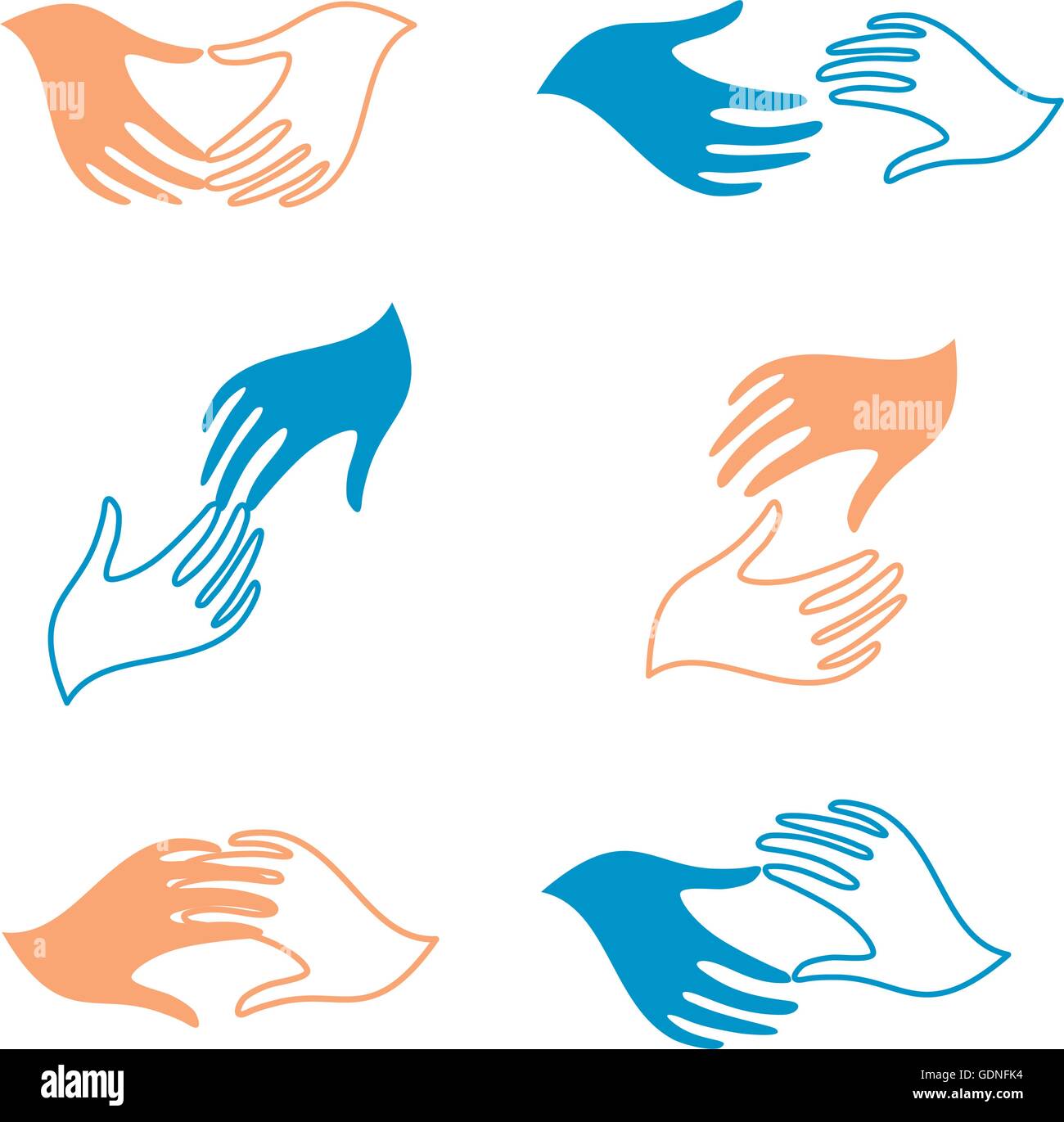 Résumé des mains humaines isolées logo vector set. Toucher les doigts ...