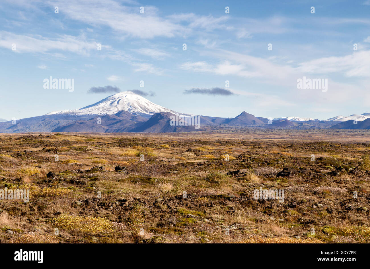 Le volcan Hekla en Islande tourné en overrgrown lavafield automne ...