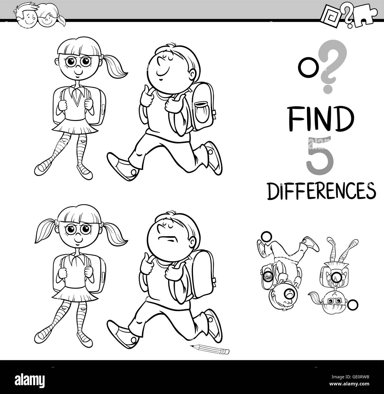 Cartoon noir et blanc Illustration de différences Trouver une activité ...