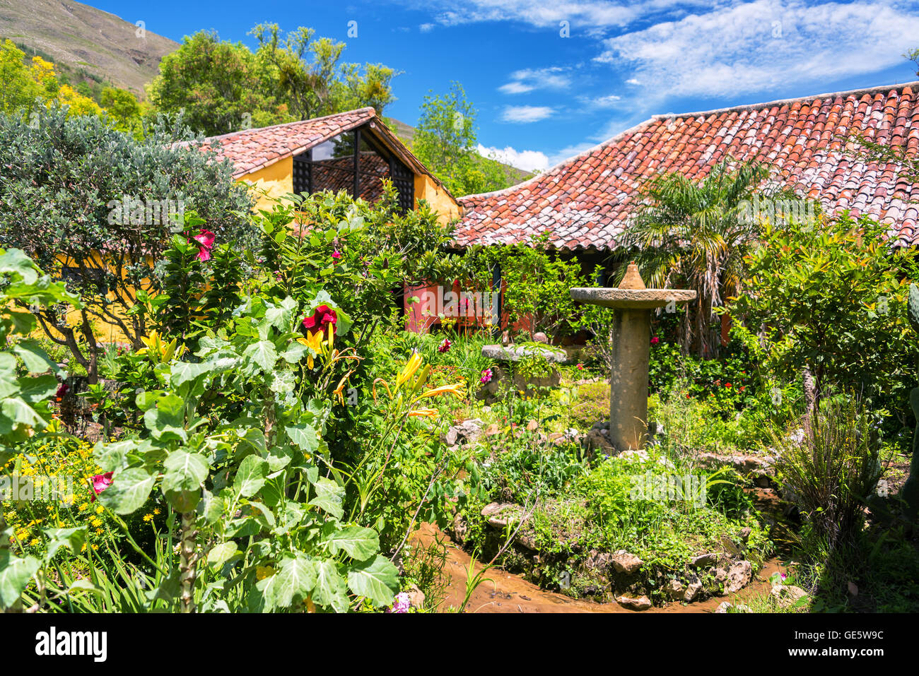 Jardins jardin coloré dans l'historique ville coloniale de Villa de ...