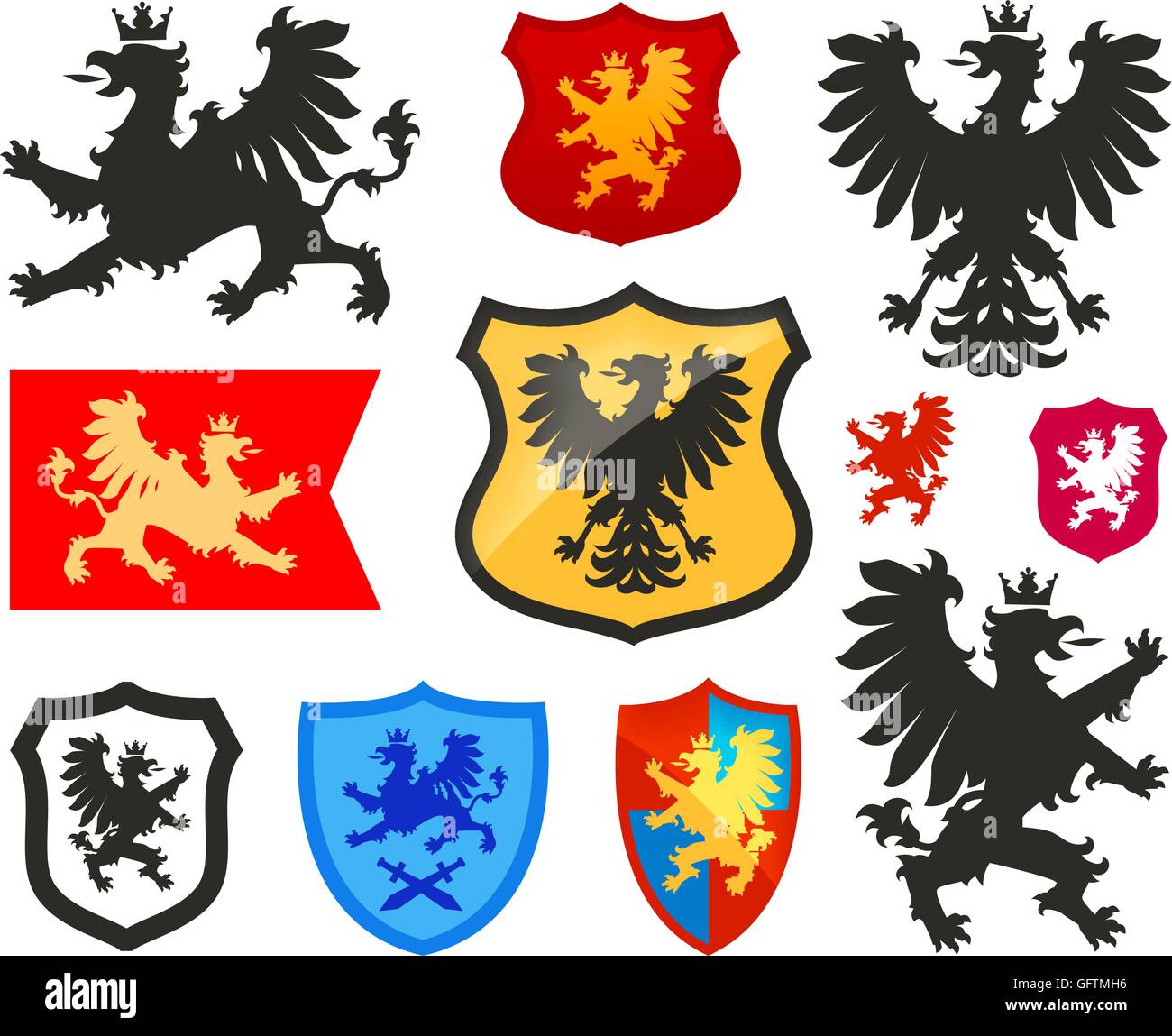 Protection avec griffin, gryphon, eagle logo Vector. Héraldique blason ...