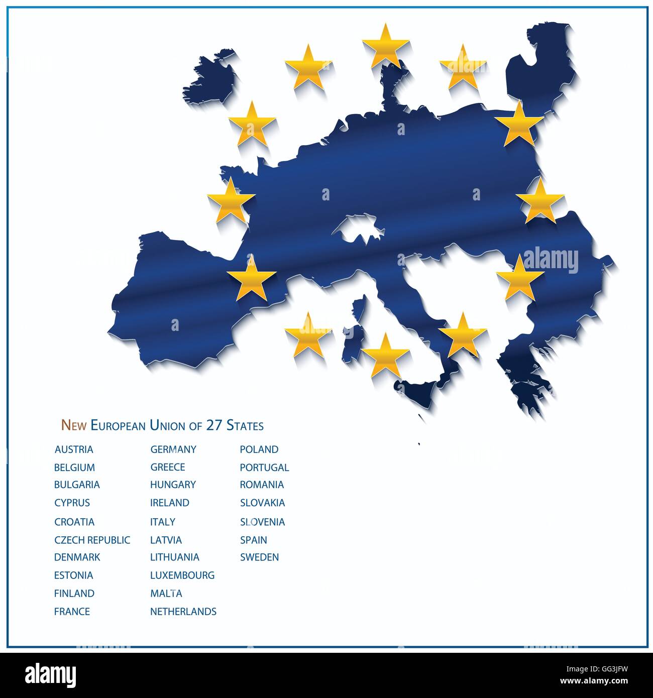 Carte de l'Union européenne avec 27 nouveaux membres à l'exclusion de nombre de Royaume-Uni ...