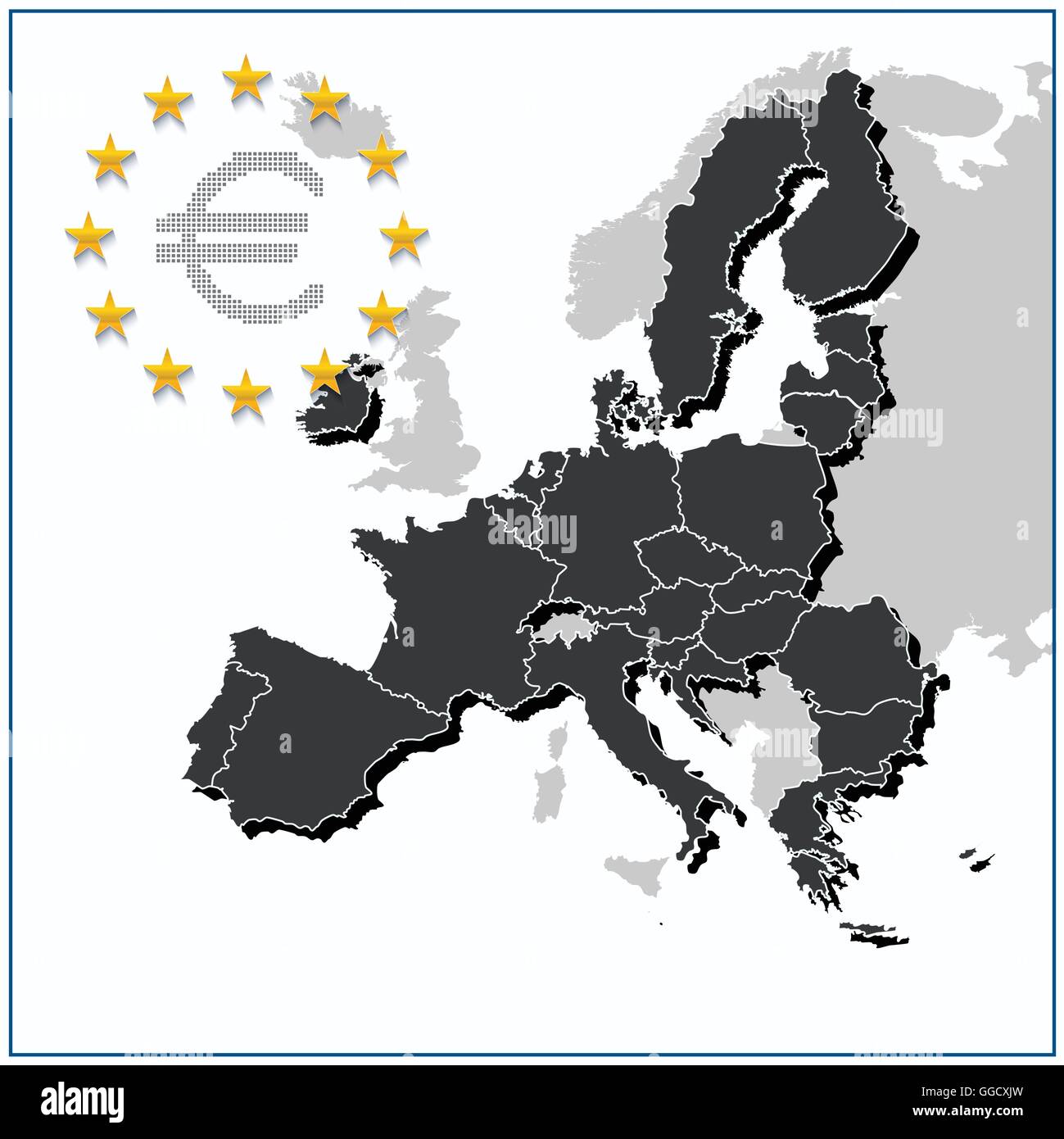 Carte de l'Union européenne avec 27 nouveaux membres à l'exclusion de nombre de Royaume-Uni, qui ...