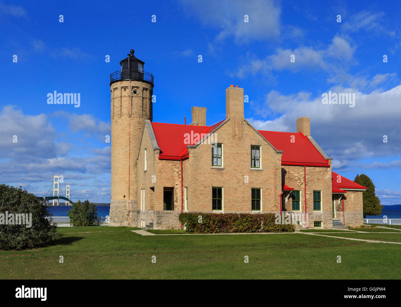 Le vieux phare Mackinac Point, le point sur la péninsule inférieure fin ...