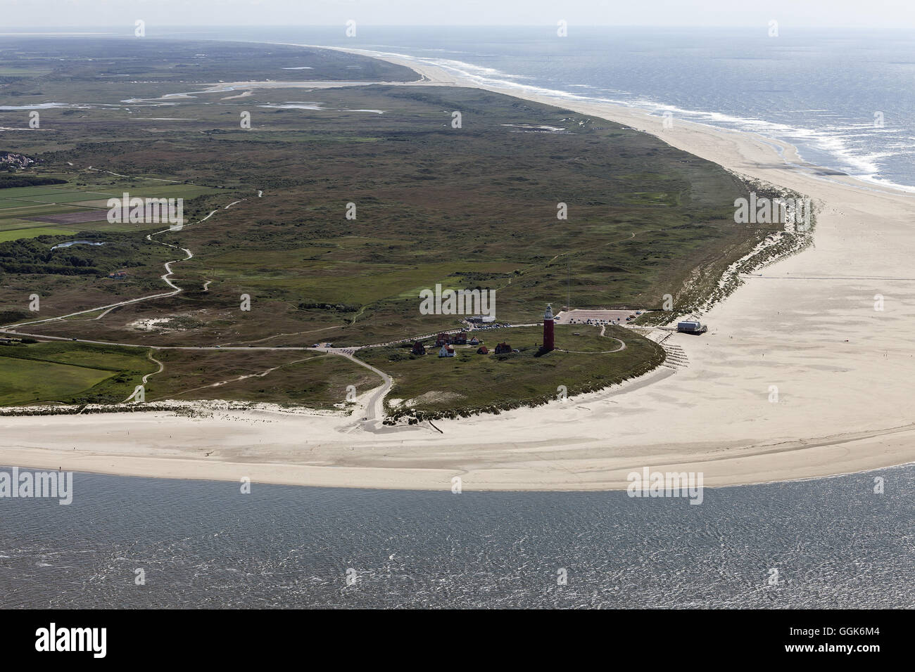 Vue aérienne de l'île de Texel Texel Vuurtoren,, Hollande du Nord, Pays ...