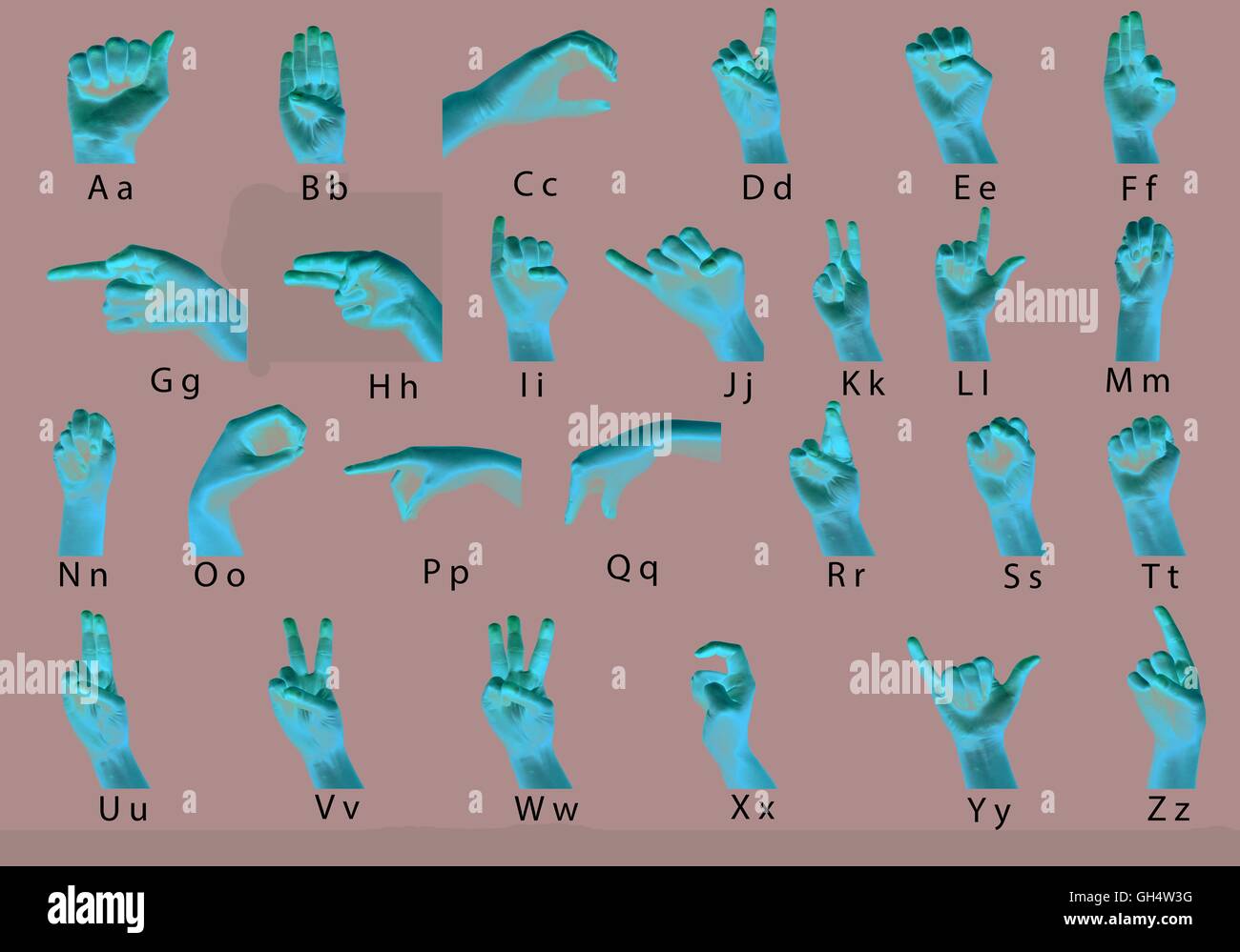 Alphabet de la langue des signes à la main sur fond noir Photo Stock ...