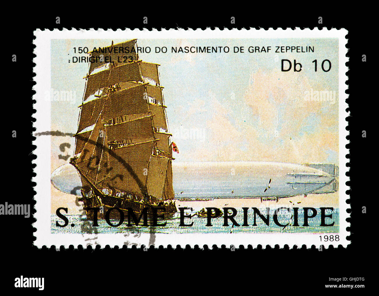 Timbre-poste de saint Thomas et Prince représentant un voilier et ...