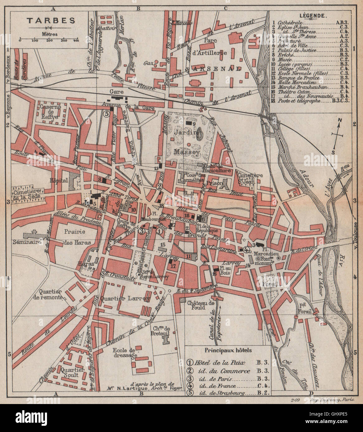 TARBES. Plan Plan de la ville ville vintage. Hautes-Pyrénées, 1907 ...