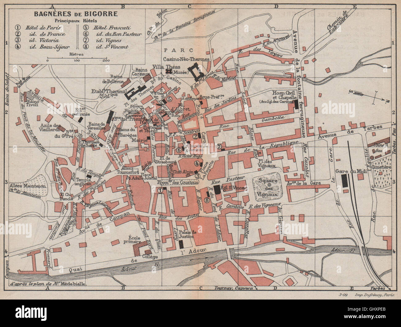 BAGNÈRES-de-Bigorre. Plan Plan de la ville ville vintage. Hautes ...