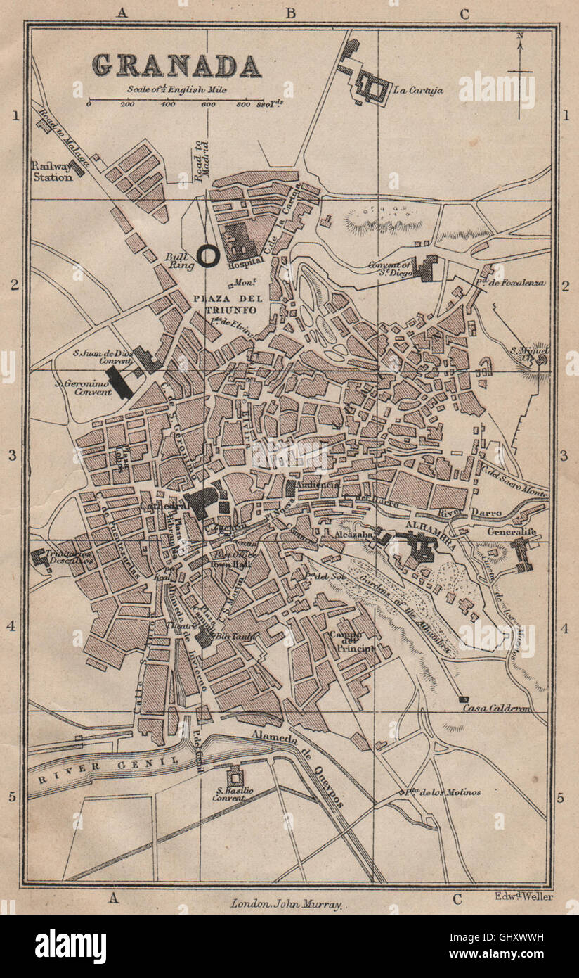 Ville antique de grenade plan de ville ciudad. Espagne Espana. MURRAY ...