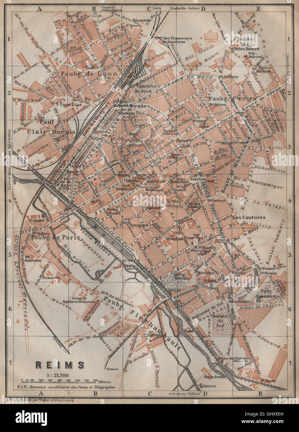 Ville antique de REIMS plan de ville de la ville. Carte de la Marne ...