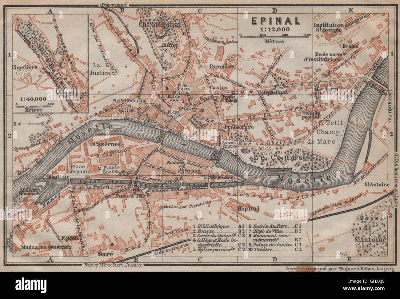 Plan de la ville d'EPINAL ville antique de la ville. Vosges. Épinal ...