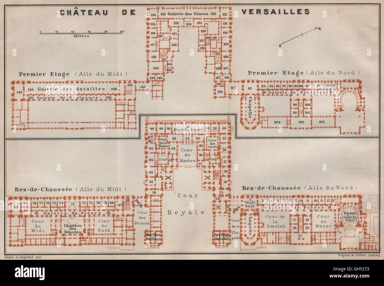 CHÂTEAU DE VERSAILLES. PREMIER ETAGE et REZ-DE-CHAUSSÉE plans d'étage ...