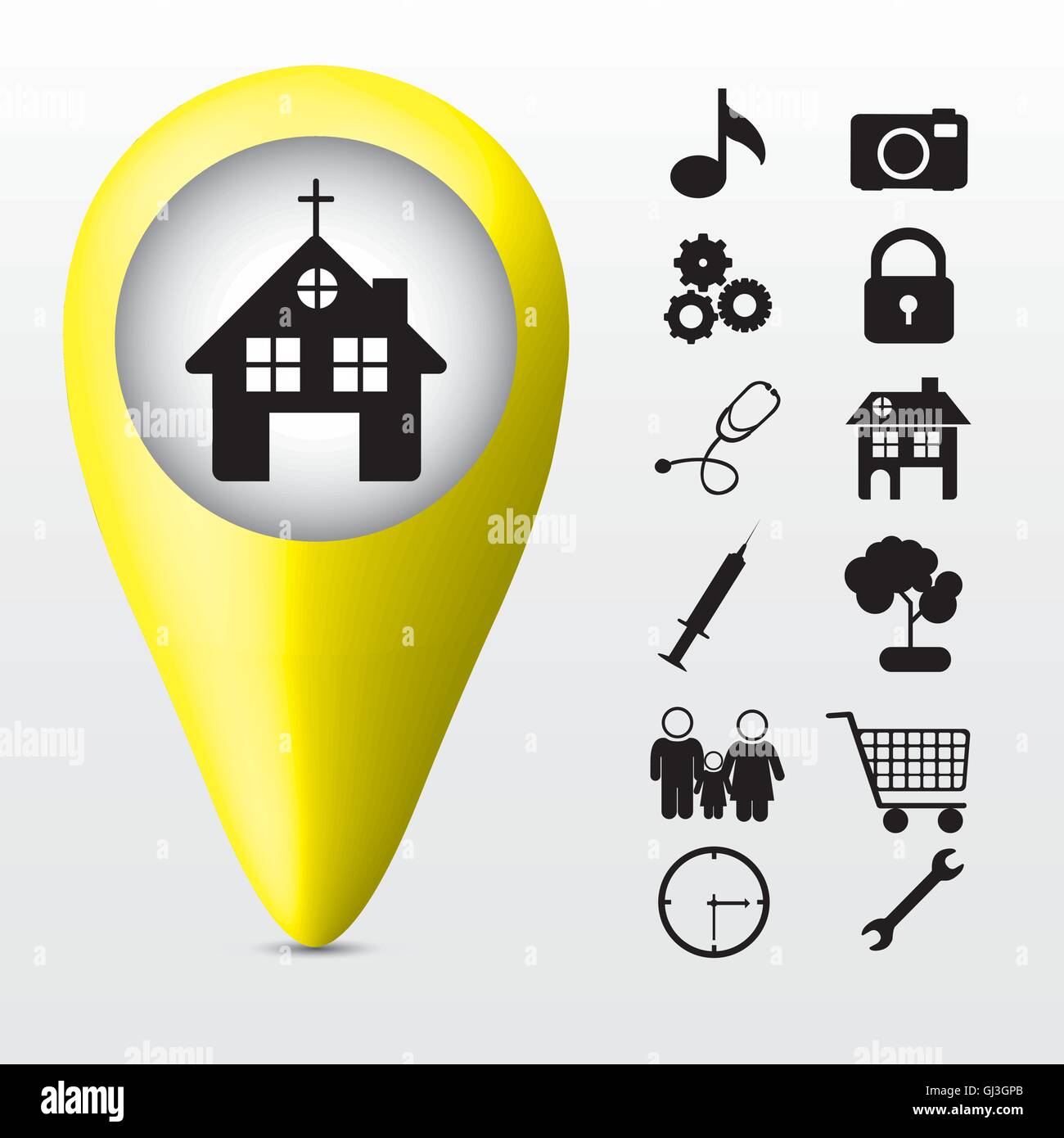 Illustration de marqueurs de lieux avec différentes icônes vector il ...