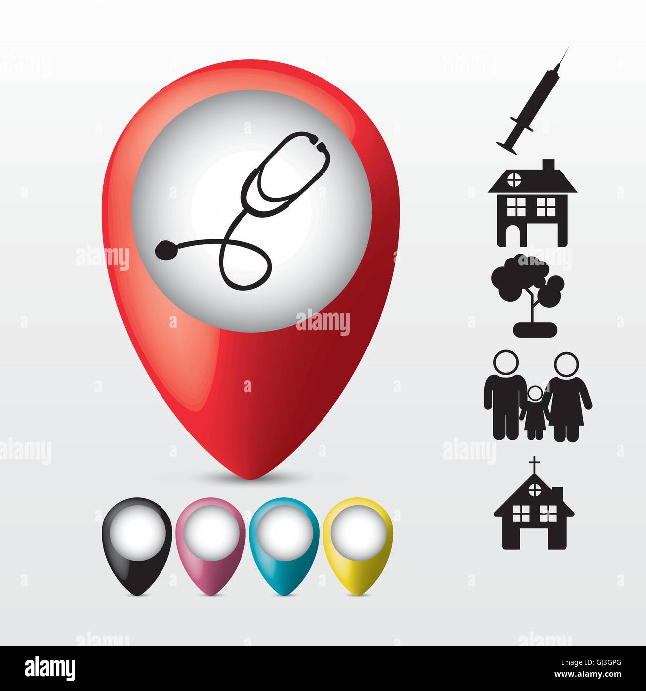 Illustration de marqueurs de lieux avec différentes icônes vector il ...