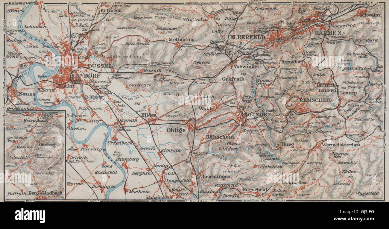 DÜSSELDORF et Wuppertal. Elberfeld et barmen. Solingen Solingen karte ...