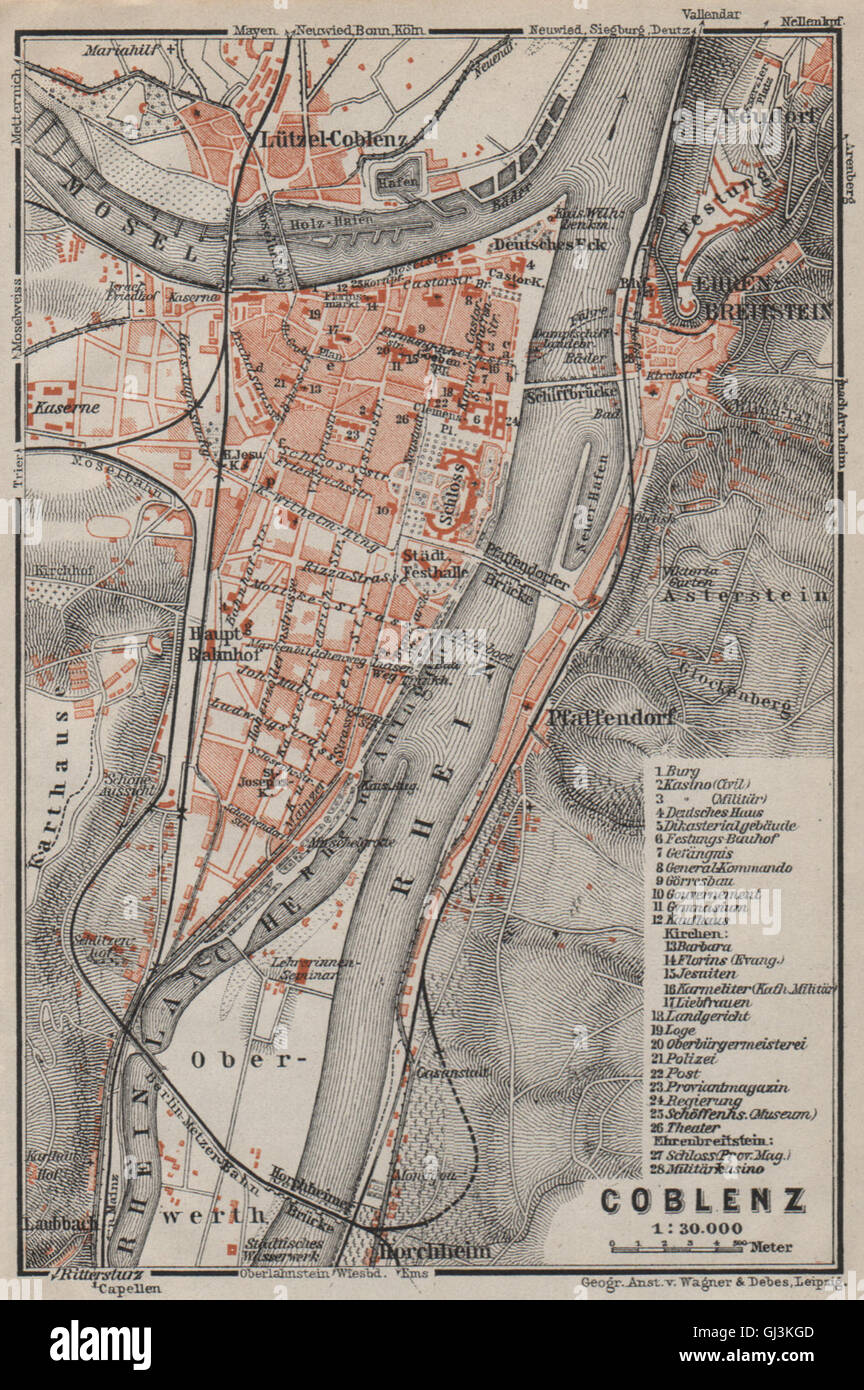 La ville de Coblence stadtplan. La Rhénanie-Palatinat. Ehrenbreitstein ...