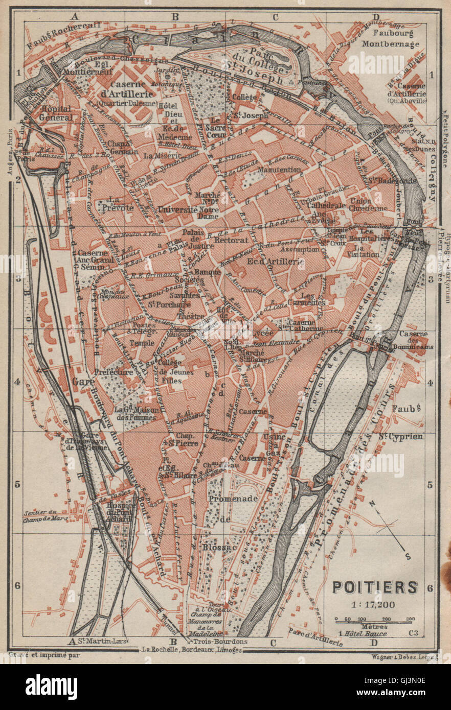 Plan de la ville de Poitiers ville antique de la ville. Vienne carte ...