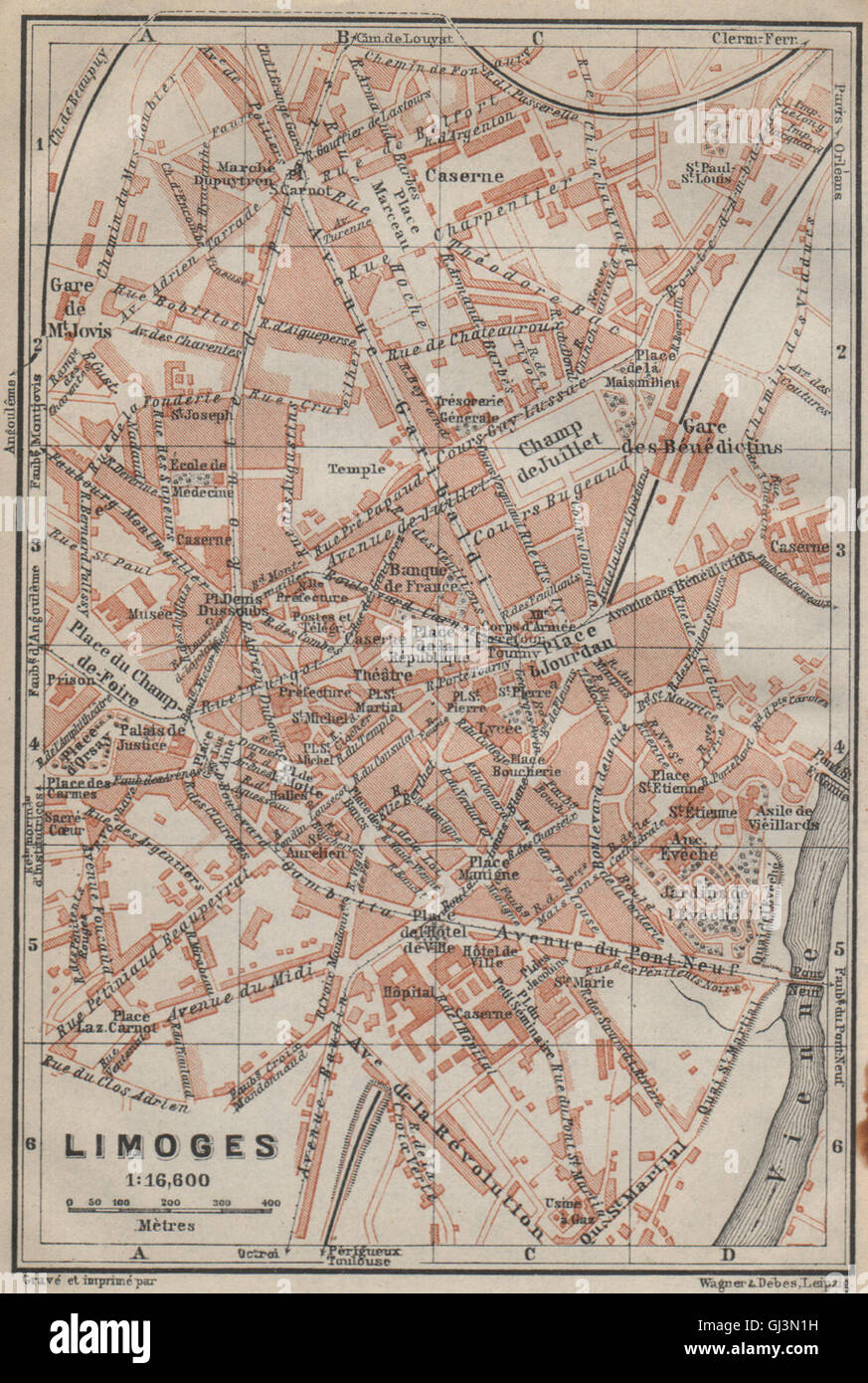 Plan de la ville de Limoges ville antique de la ville. Haute-Vienne ...