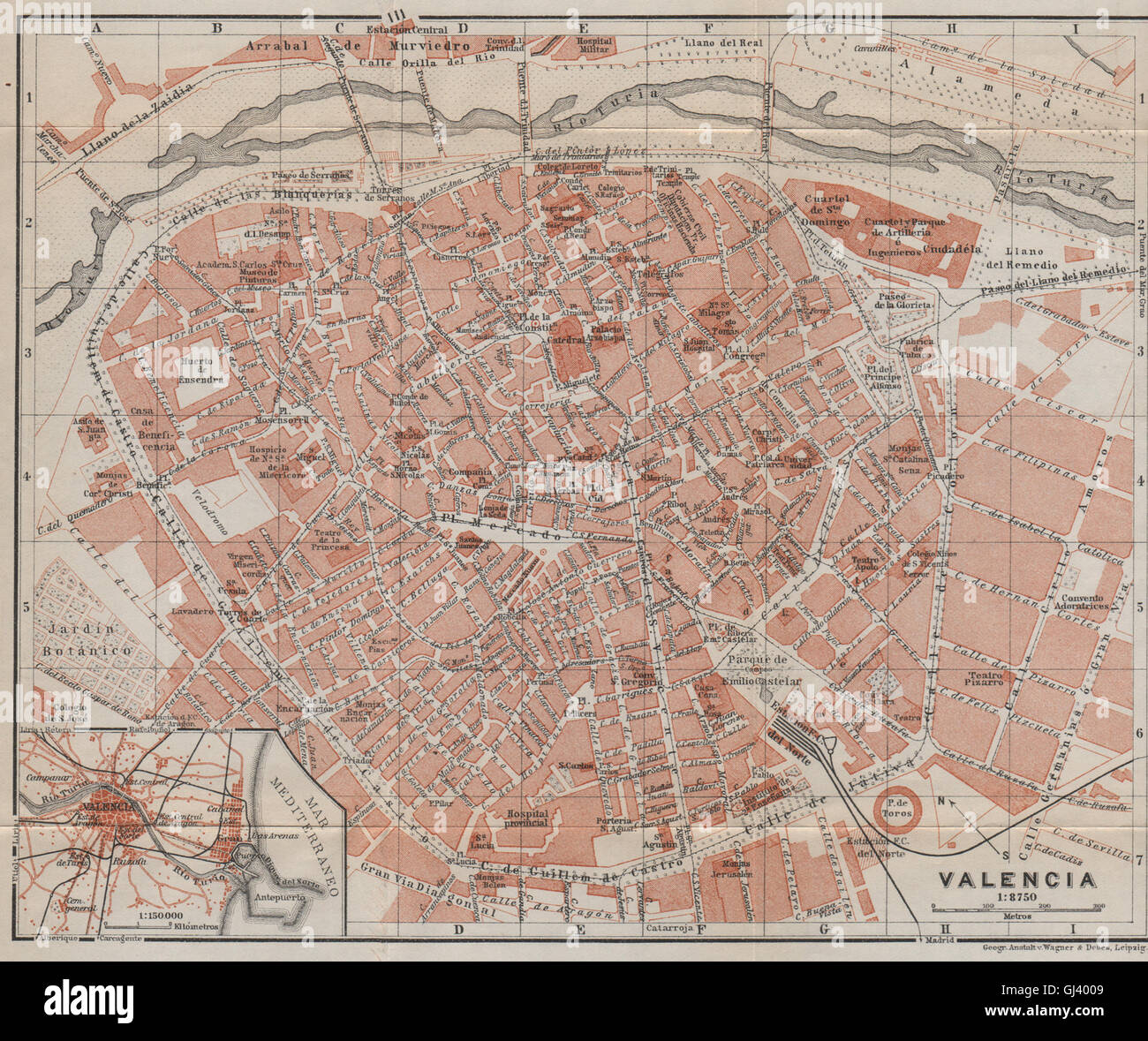 Valence Ville antique ville ciudad plan. Espagne España mapa. 1913 ...