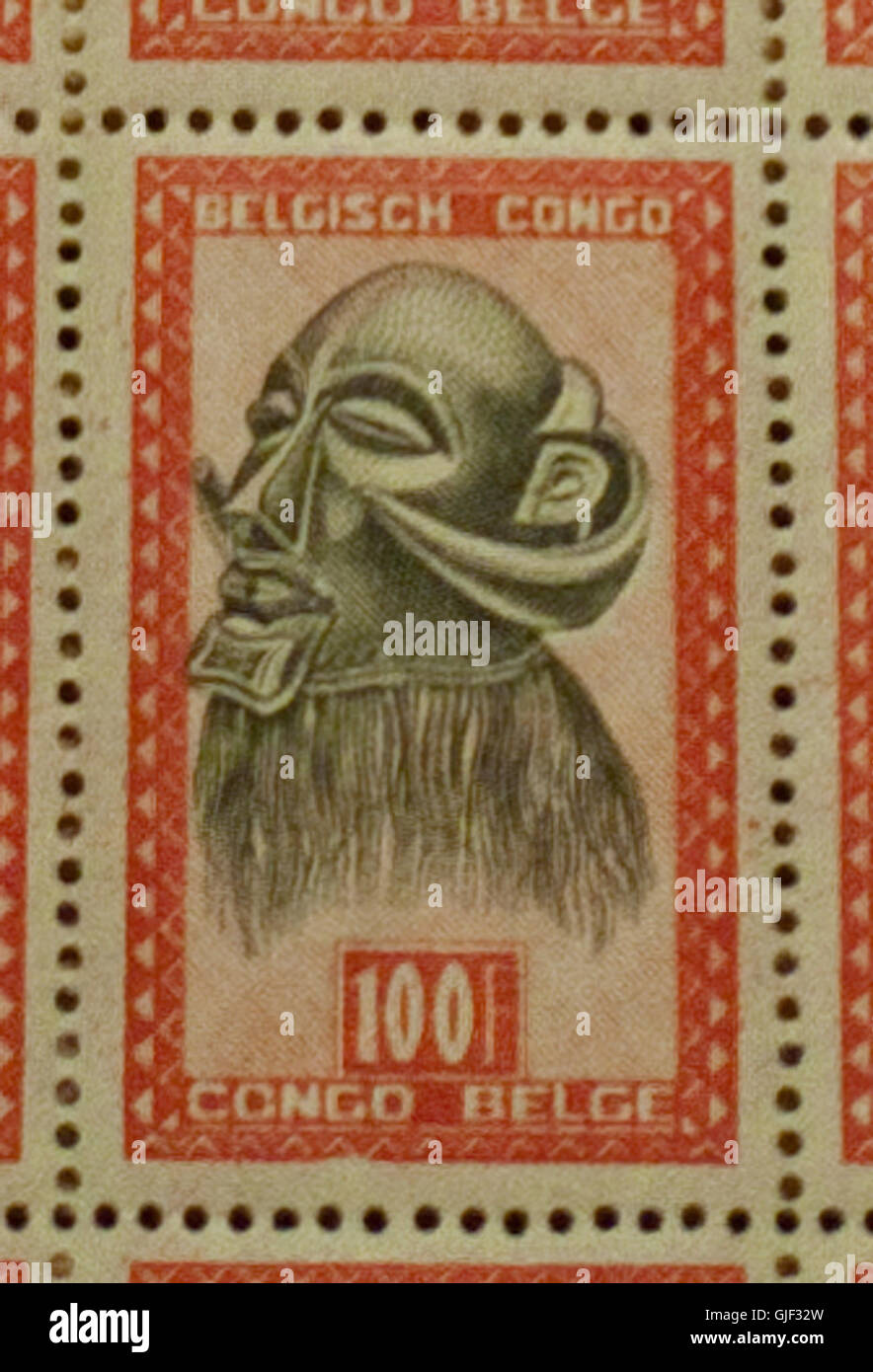 Le timbre-poste à 100 francs du Congo belge présente des motifs ...