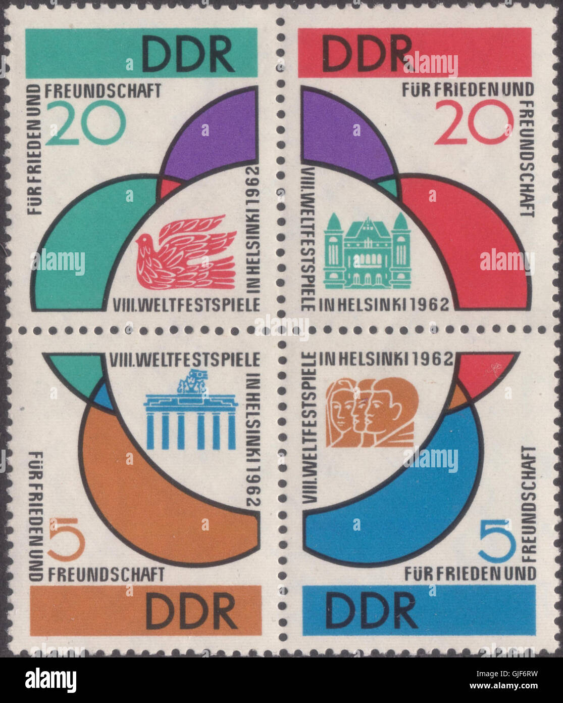 La série 1962 de timbres DDR Michel 901-904 a été émise pour commémorer le 15ème anniversaire de ...