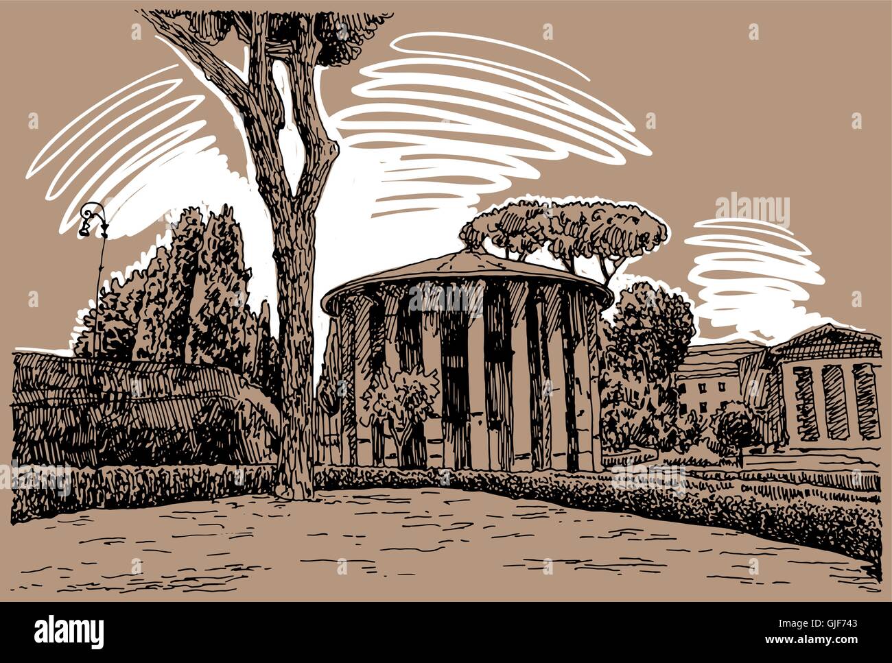 Croquis dessin à la main de Rome Italie célèbre carte de voyage ...