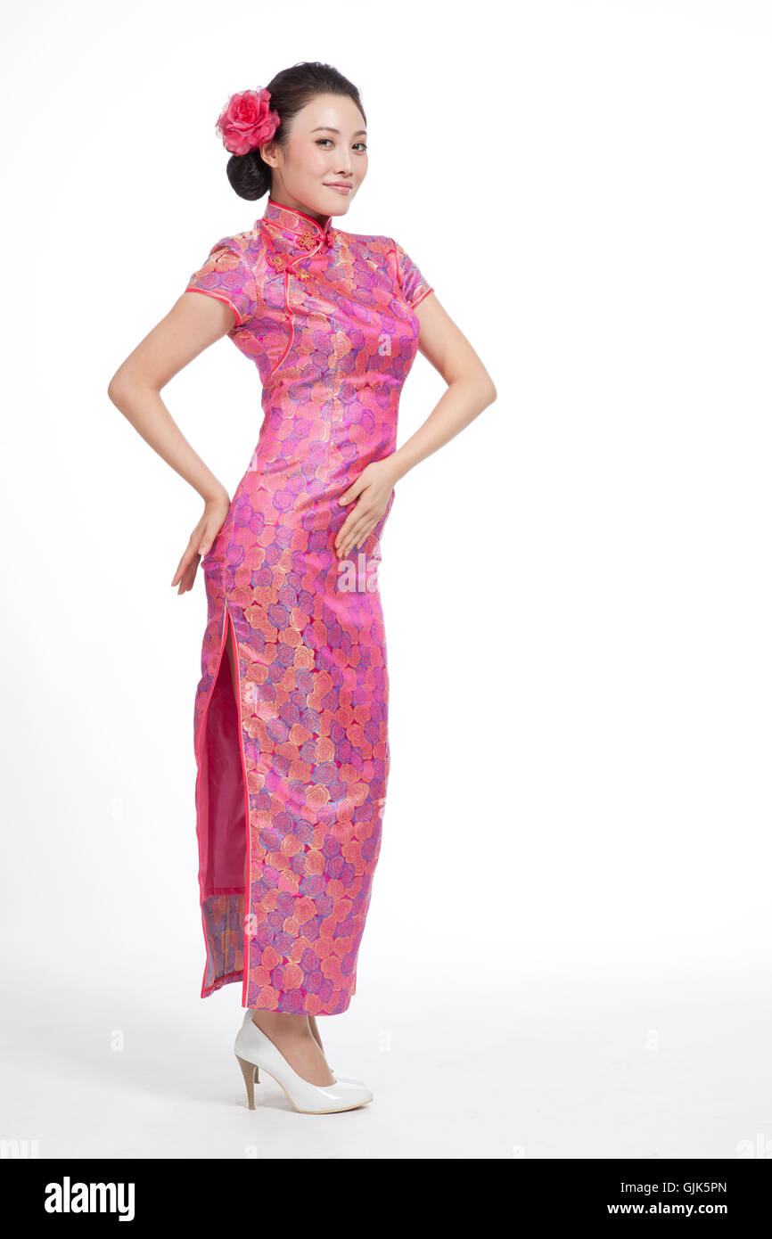 Vêtus de costumes traditionnels chinois portrait jeune femme Photo ...