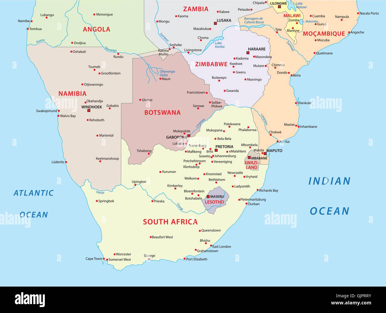 Carte politique de l'administration et les états de l'Afrique australe ... Carte politique de l'administration et les états de l'Afrique australe ...