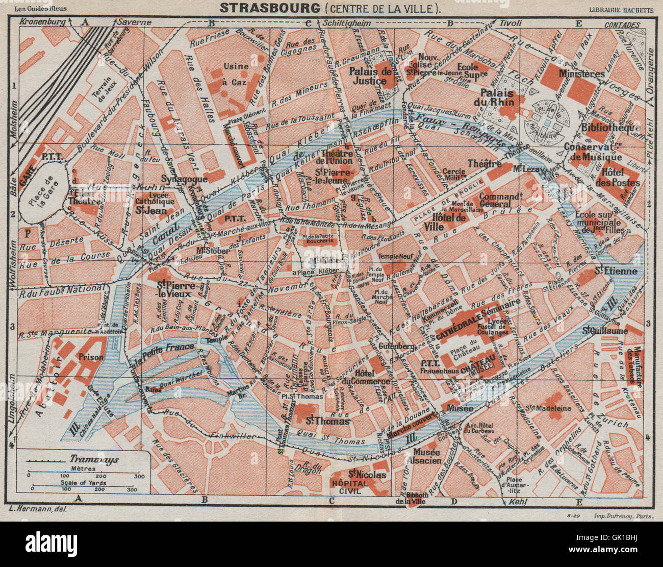 STRASBOURG. Centre de la ville. Plan de la ville ville Vintage carte ...