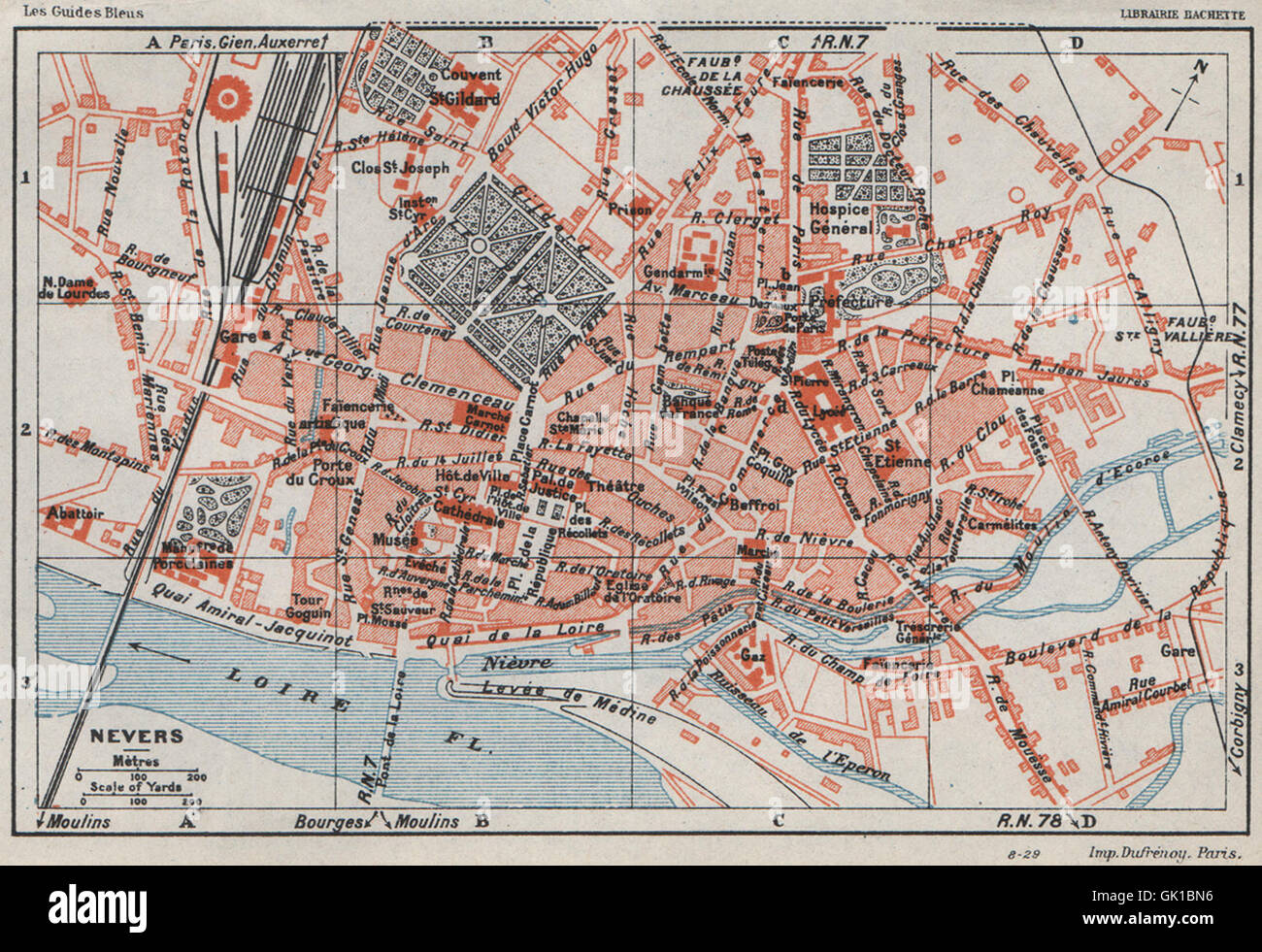 NEVERS. Vintage town city ville plan carte carte. Nièvre Nievre, 1930 ...