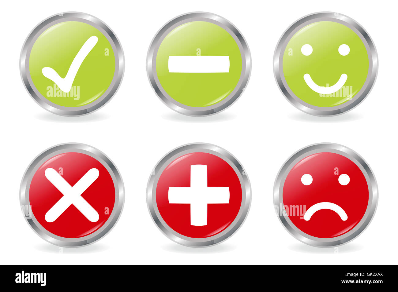 Boutons points positifs et négatifs Photo Stock - Alamy