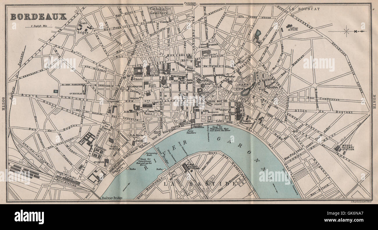 Plan de la ville de Bordeaux ville antique de la ville. Gironde, 1885 ...