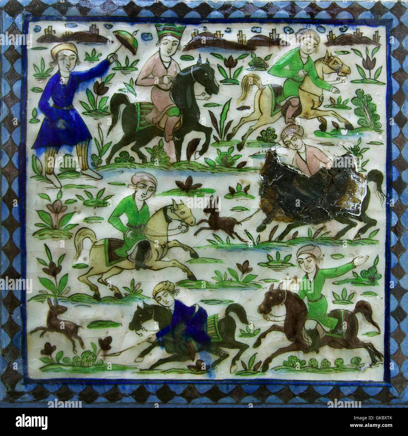 Scène de chasse, carreaux décoratifs, perse 13ème-17ème siècle, musée ...