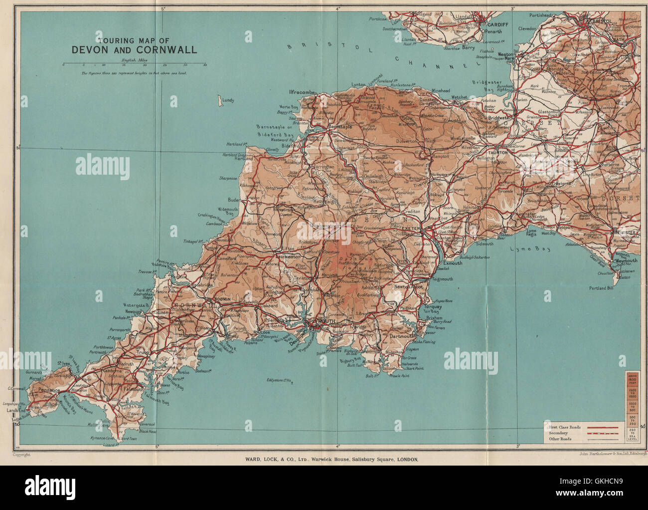 Carte de tourisme de Devon et Cornwall. Le sud-ouest de l'Angleterre ...