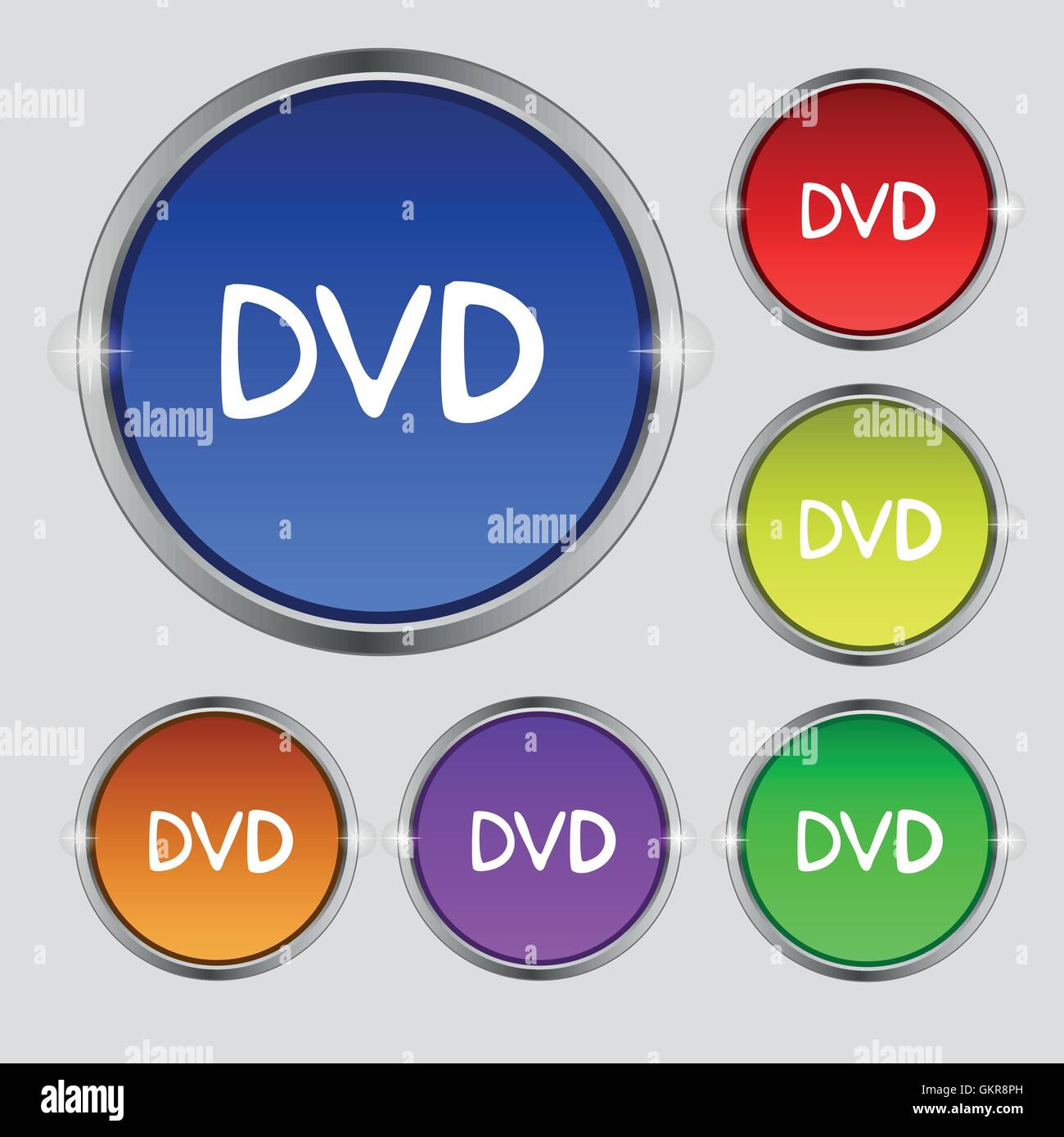 L'icône dvd signe. Le symbole rond sur les boutons de couleurs vives ...