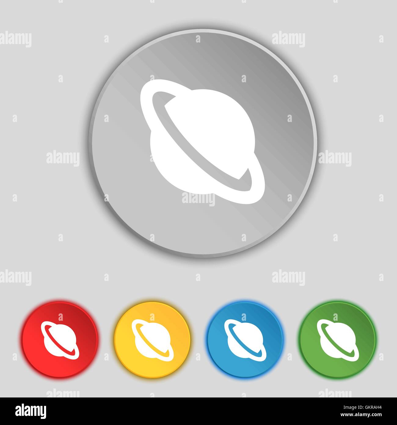 L'icône de la planète Jupiter signe. Symbole sur cinq boutons plats ...