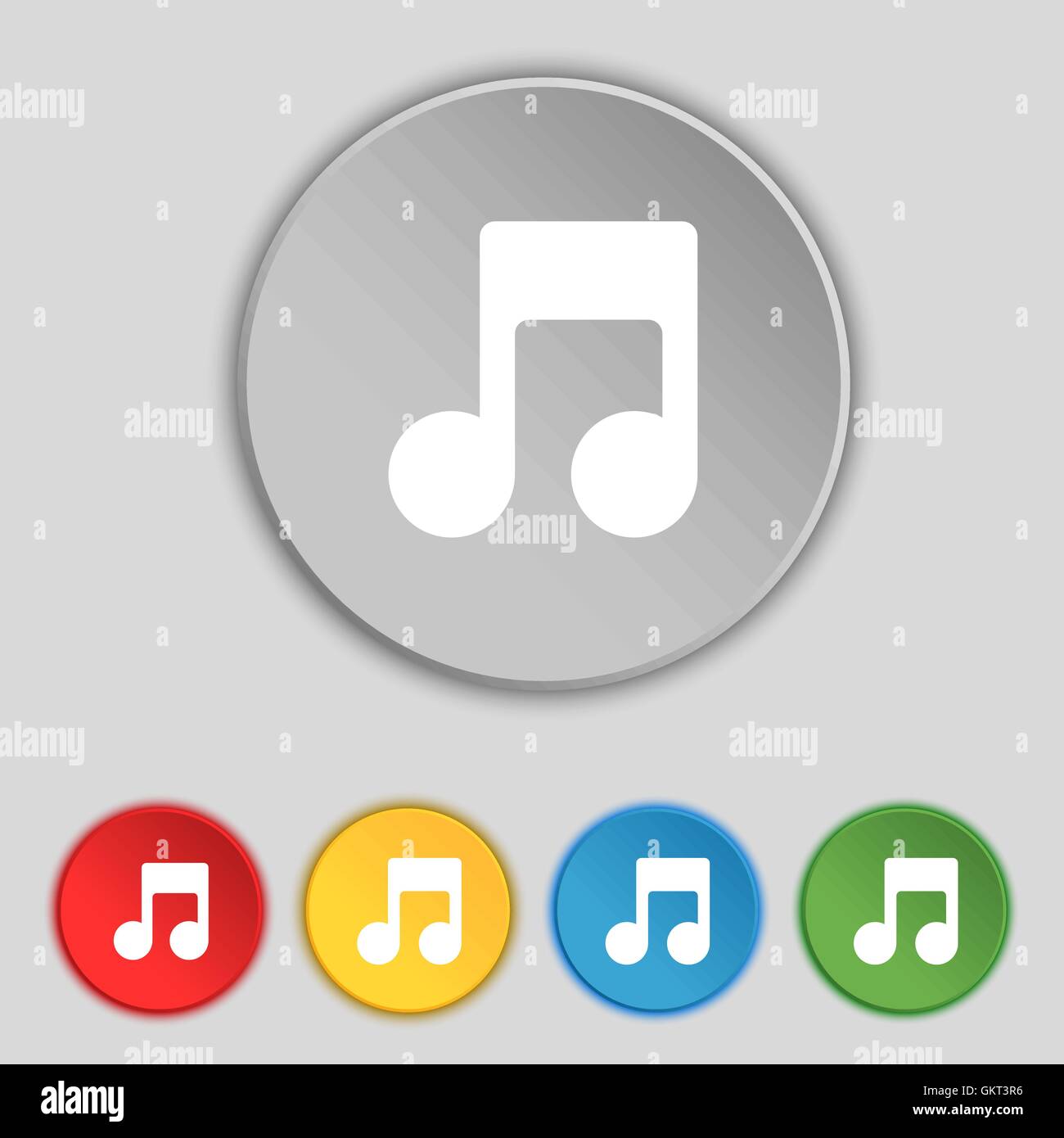 L'icône de note de musique signe. Symbole sur cinq boutons plats ...