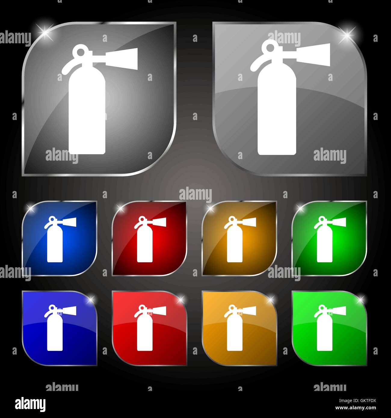 L'icône de l'extincteur signe. Ensemble de dix boutons colorés avec ...