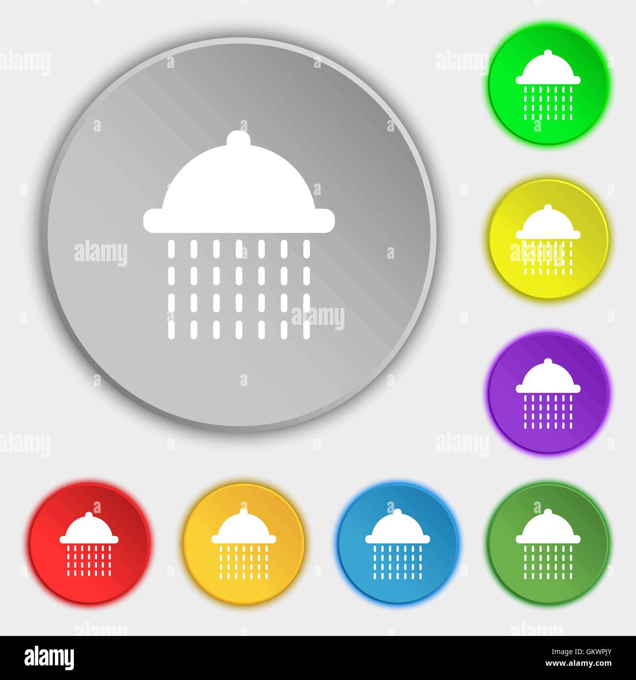 Icône douche signe. Symbole sur cinq boutons plats. Vector Image ...
